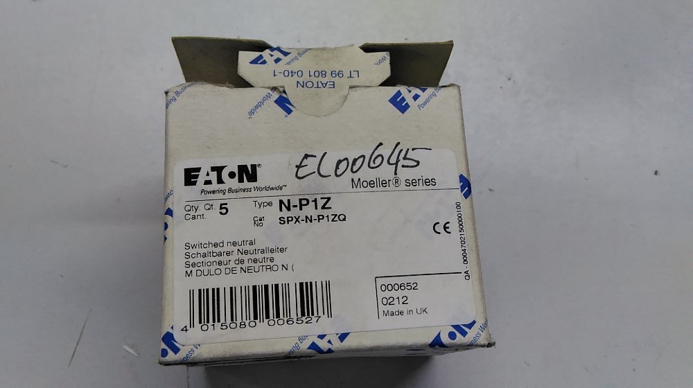 Eaton Neutral Conductor N-P1Z Auxiliary Switch Blocks 000652 Neutral ...